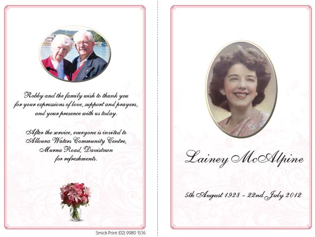 Folded Memorial Card - Smick Print